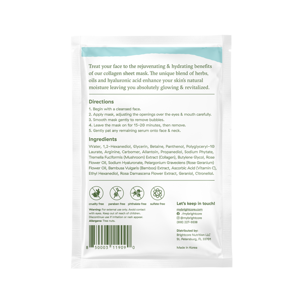 Collagen Sheet Mask - Brightcore Nutrition